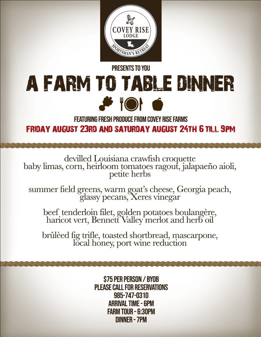 Special Covey Rise Farm-To-Table Dinner This Friday & Saturday | Where ...